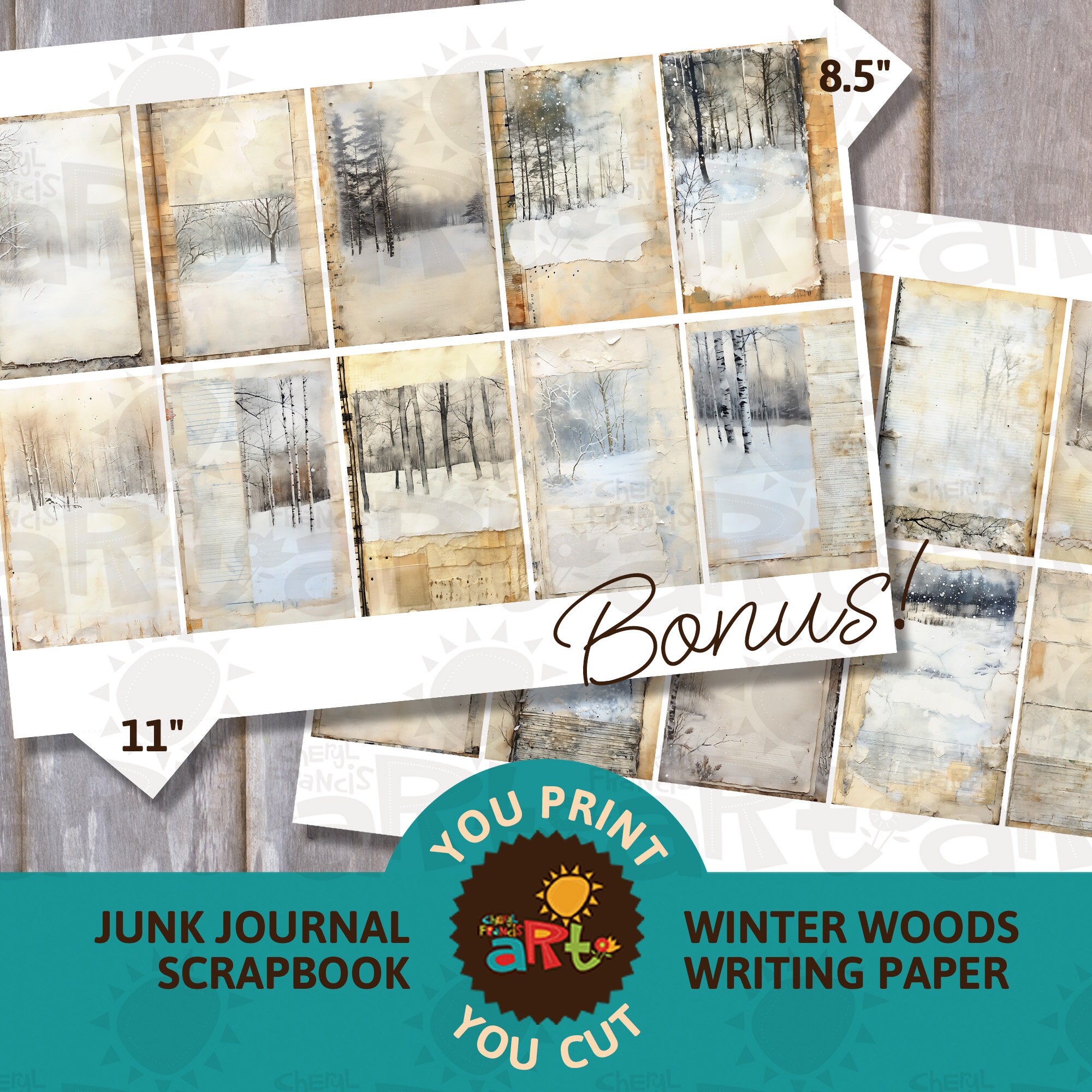 Winter Woods Scrap Collage Printable Junk Journal Half Papers ...