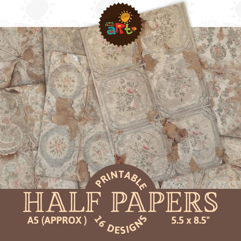 Distressed Beige Floral Collage Printable Junk Journal Half Paper ...