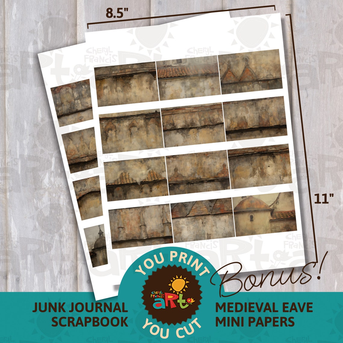Medieval Architectural Eave Collage Printable Junk Journal Horizontal ...