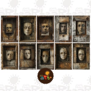 Face Assemblage in a Box Collage Printable Junk Journal Half Papers ...