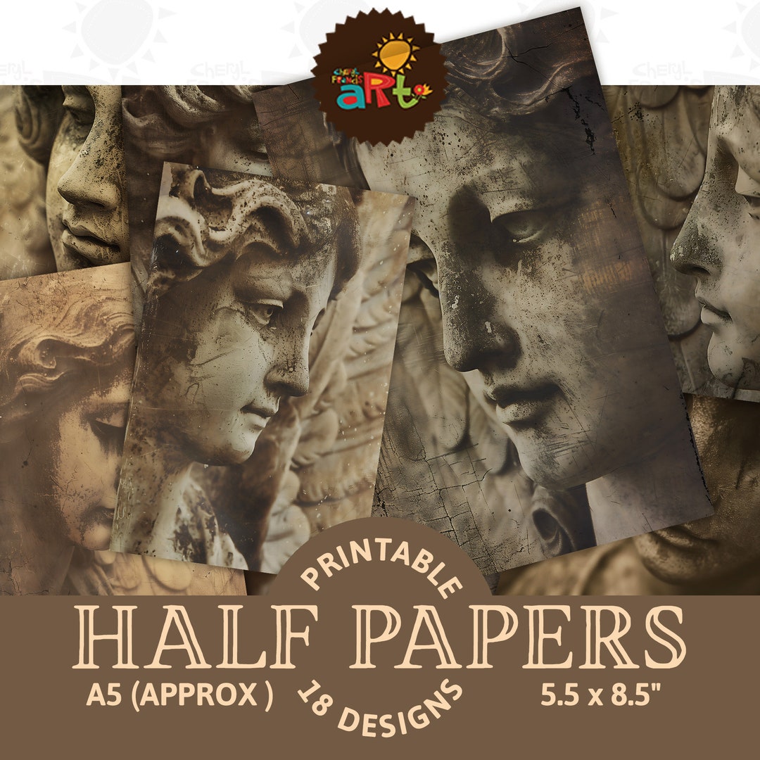 Angel Face Paper Weathered Statue Printable Junk Journal Half Paper ...
