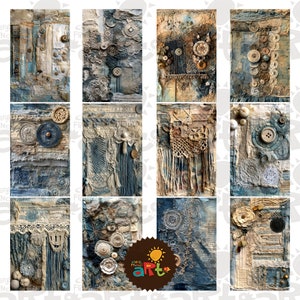 Textile Mix With Denim Collage Printable Junk Journal Half Papers - Etsy