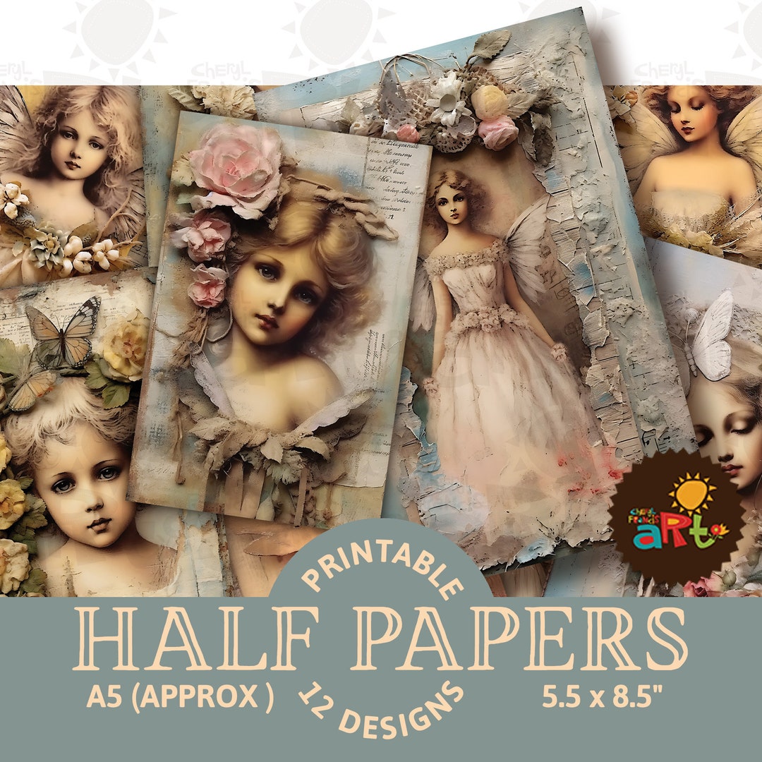 Stylish Angels Paper Collage Printable Junk Journal Half Papers ...