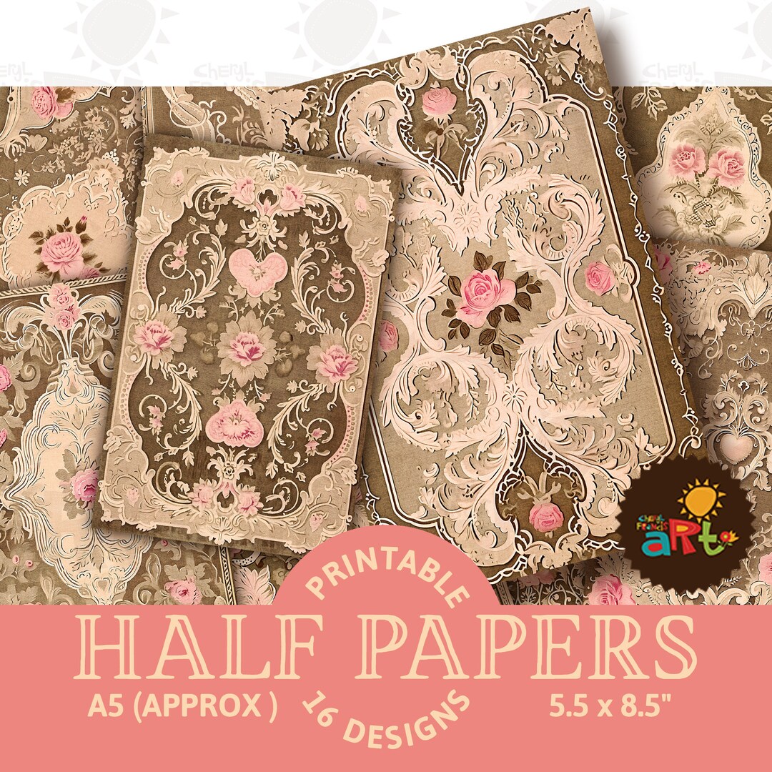 Decorated Valentine Backing Ornamental Printable Junk Journal Half ...