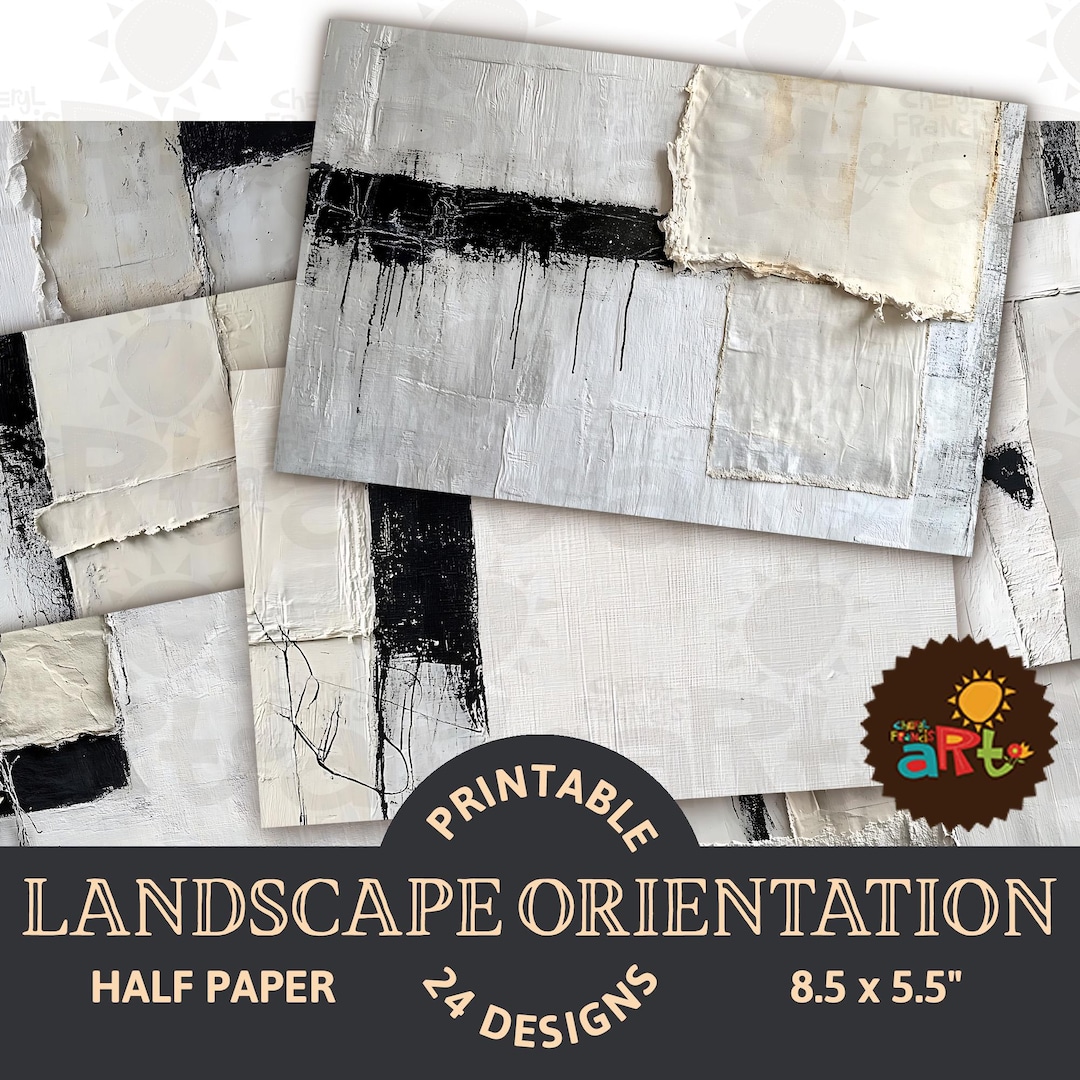 Layered Black and White Collage Printable Junk Journal Horizontal Half ...