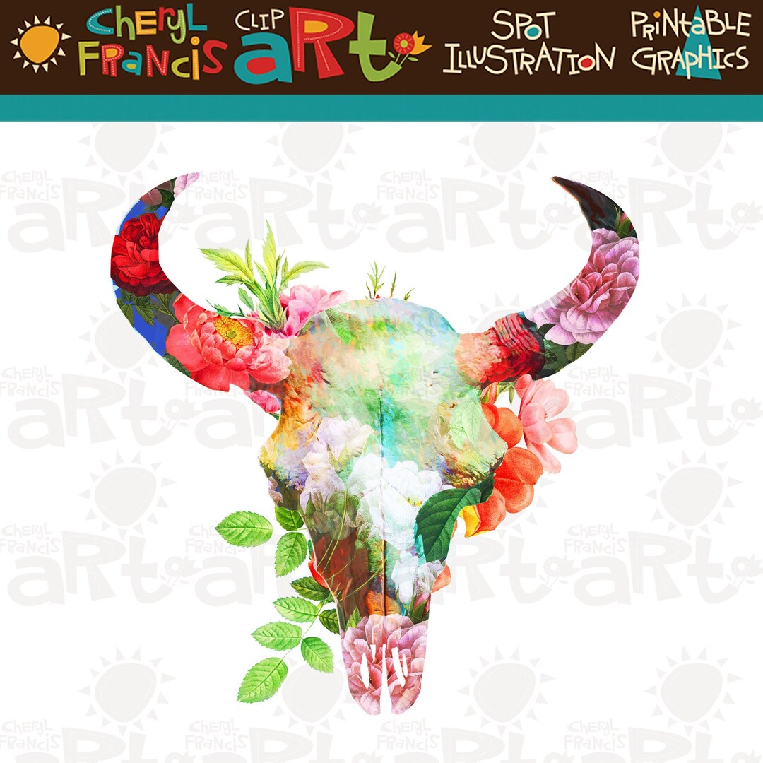Floral Buffalo Skull for Sublimation POD PNG - Etsy
