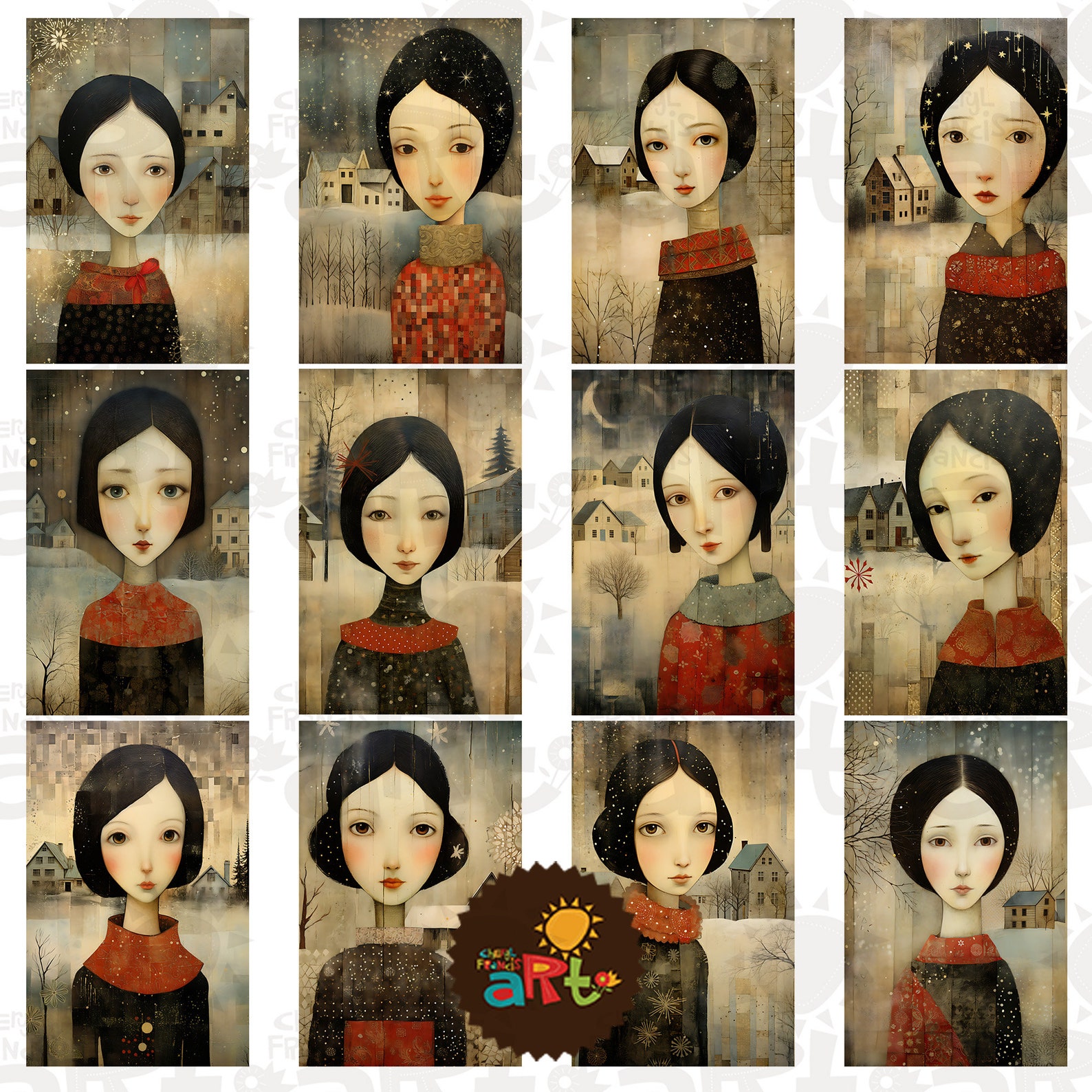 Winter Scene Portrait of a Unique Girl Collage Printable Junk Journal ...