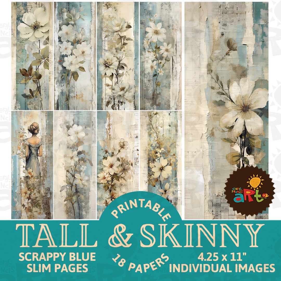Scrappy Blues Collage Printable Tall Slim Junk Journal Papers for Book ...