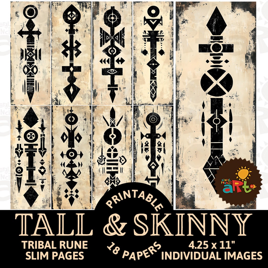 Ancient Tribal Runes Light Printable Tall Slim Junk Journal Papers for ...