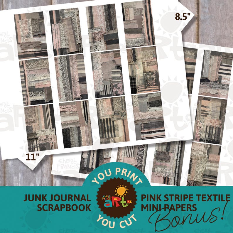 Grungy Textile Stripes Dingy Pink Gray Collage Printable Junk Journal ...