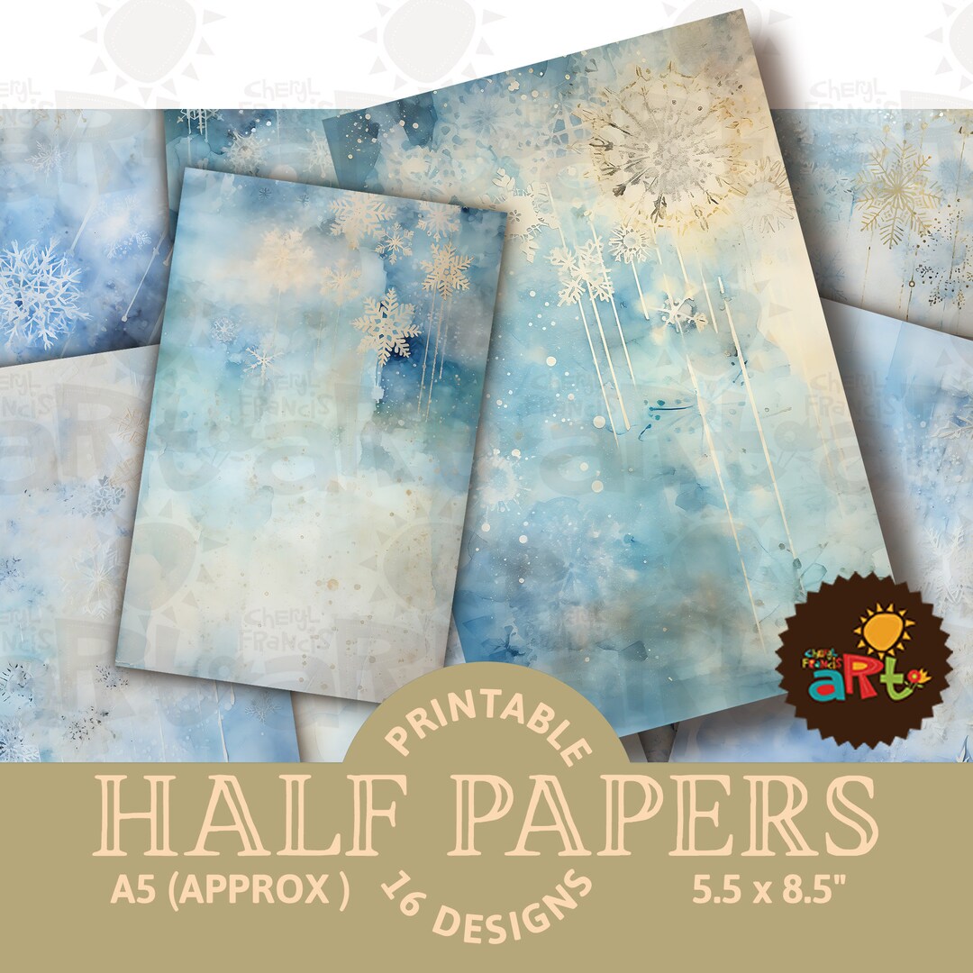 Subtle Snowflakes Printable Junk Journal Half Paper, Scrapbook Resource ...