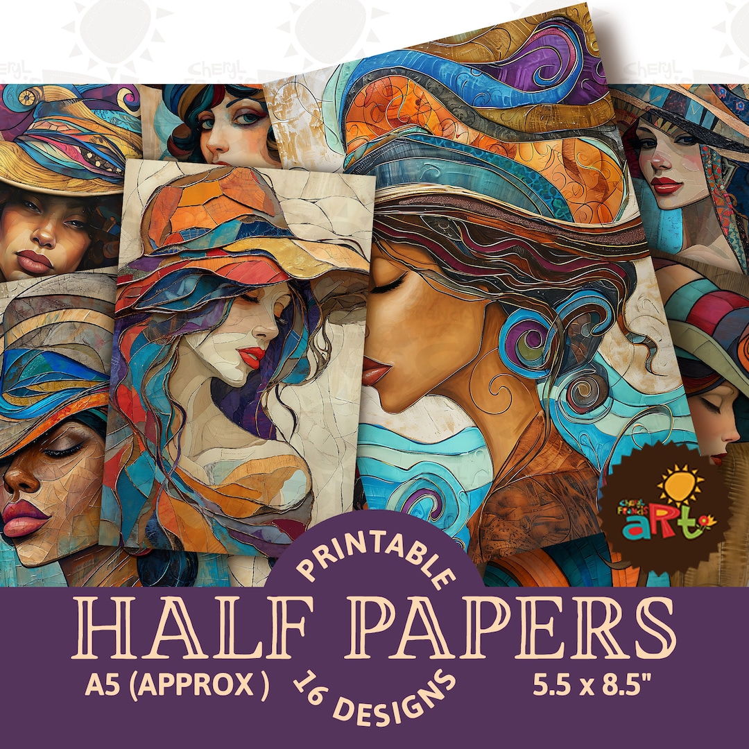 Printable Junk Journal Half Papers, Flowing Shapes Colors Woman Lady ...