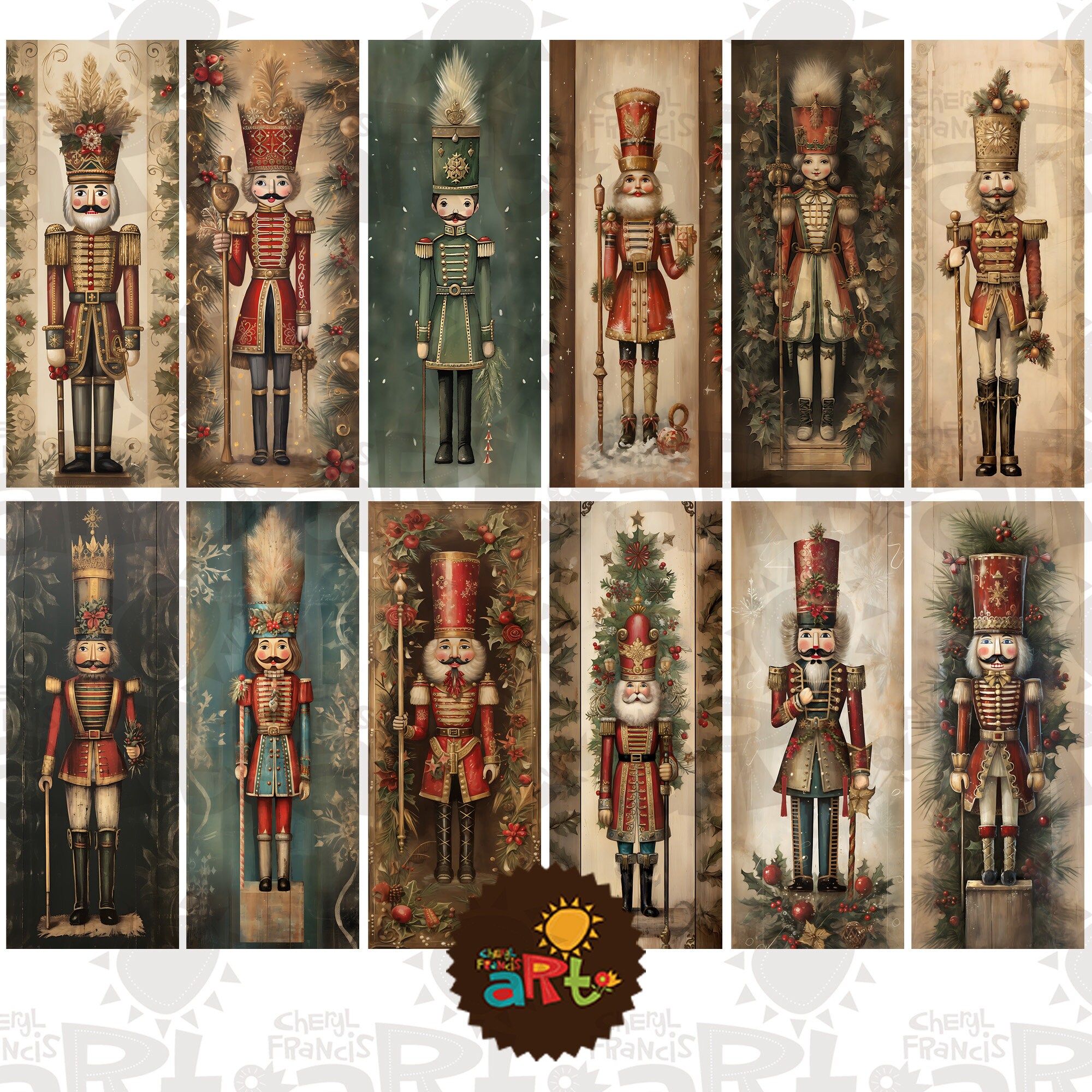 Nutcracker Christmas Collage Printable Tall Slim Junk Journal Papers ...