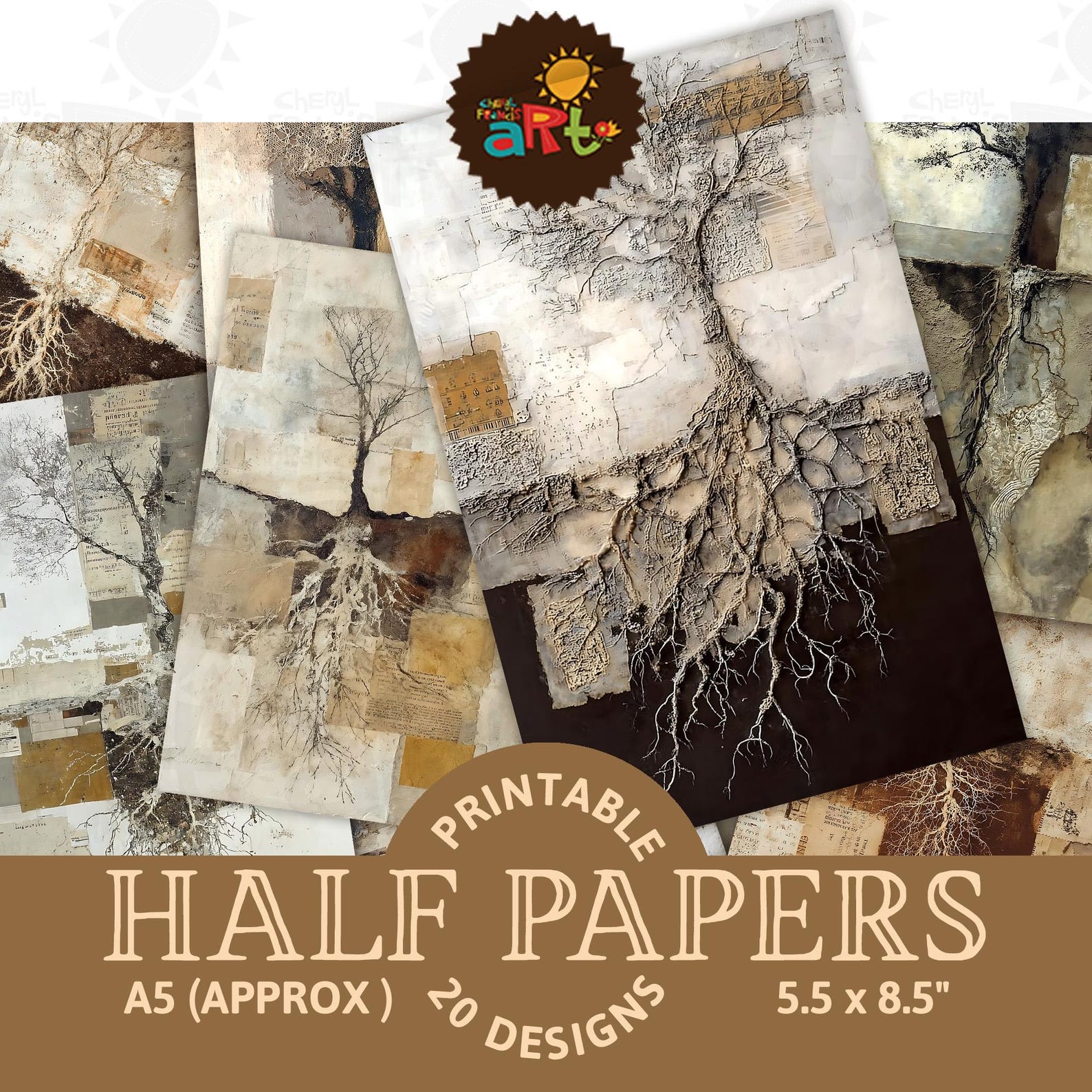 Deep Roots Stylized Organic Tree Collage Printable Nature Junk Journal ...