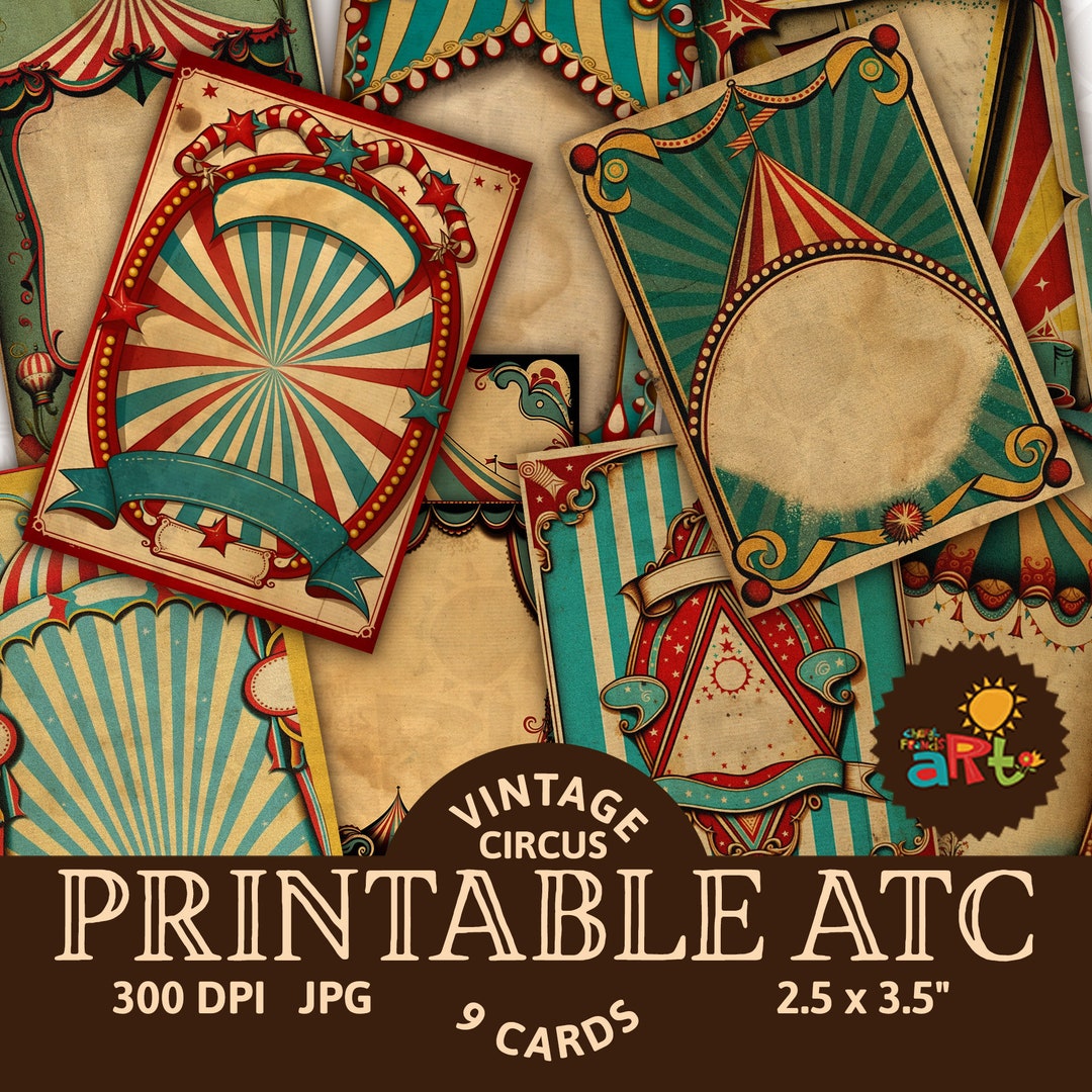 Vintage Circus ATC Cards, Circus Graphic Borders Frames, Printable ...