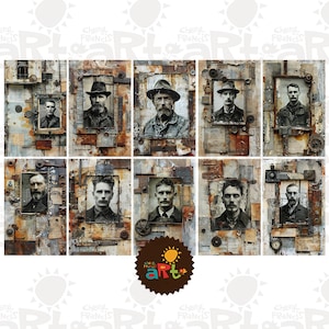 Assemblage of Manly Man Collage Portrait Junk Journal Half Page ...