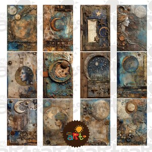 Night Sky Moon Collage Printable Junk Journal Half Papers - Etsy