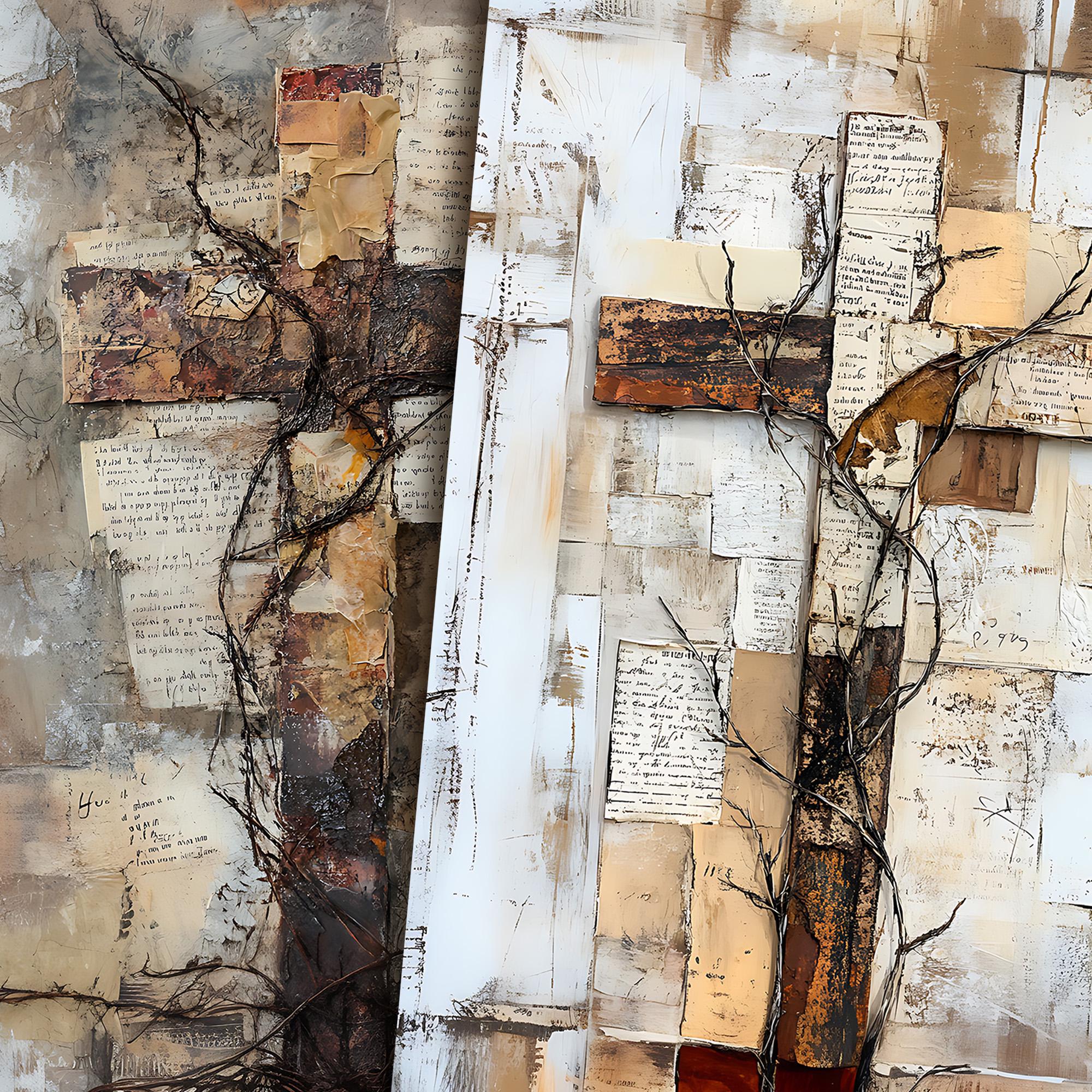 Rustic Cross on Grungy Collage Printable Junk Journal Half Paper ...