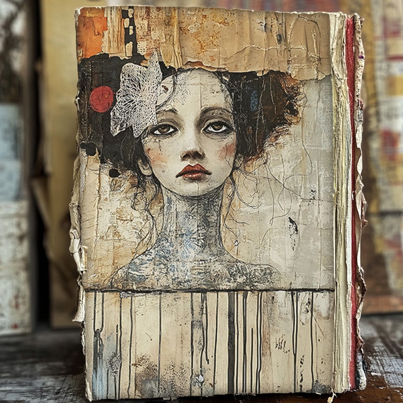Disheveled Lady Portrait Paper Craft Printable Collage Junk Journal ...
