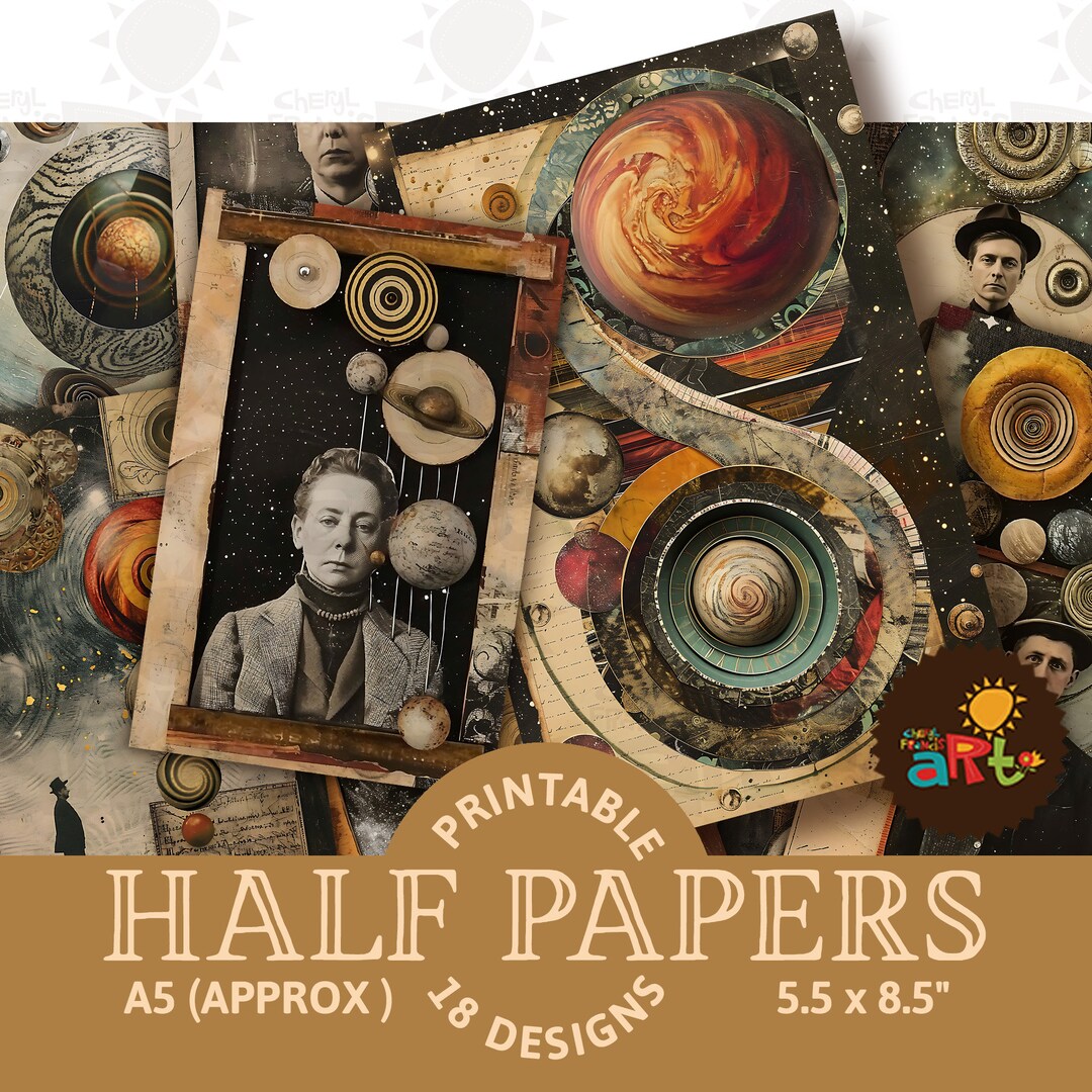 Junk Journal Half Papers, Assembled Astronomer Printable Collage ...
