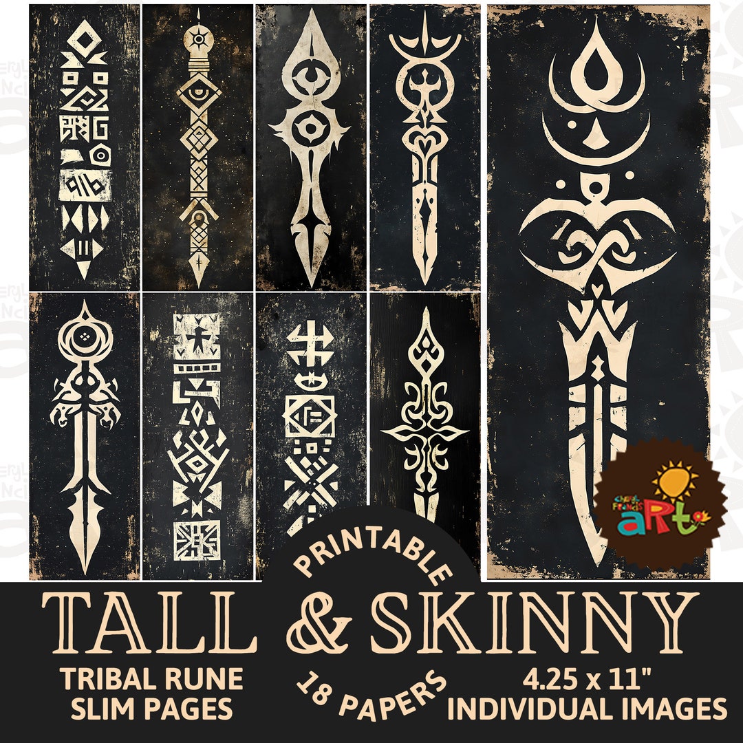 Ancient Tribal Runes Dark Printable Tall Slim Junk Journal Papers for ...