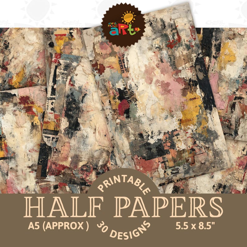 Grungy Vintage Abstract Papers Impressionist Paint Collage Printable ...