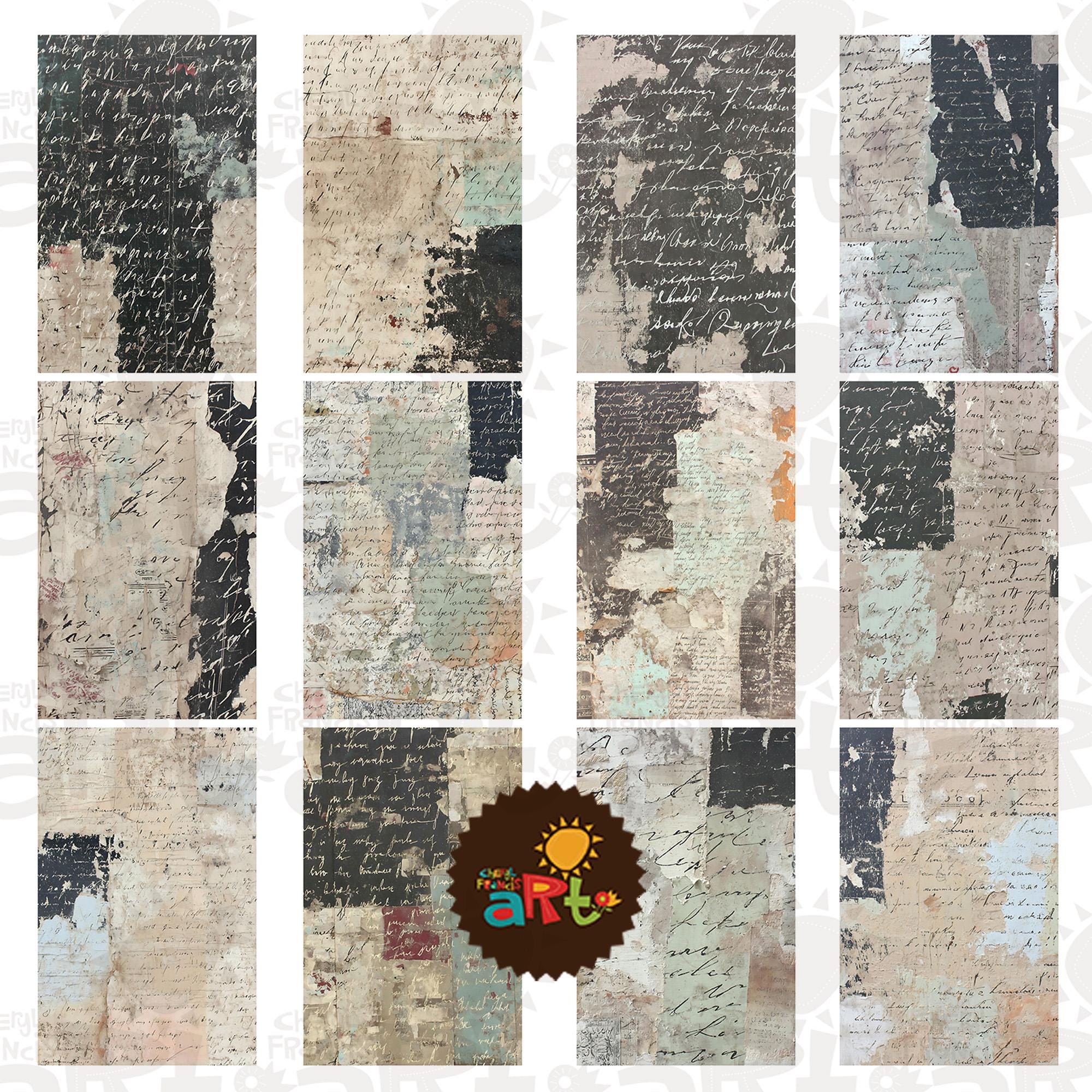 Asemic Writing Grungy Worn Beige Pastel and Gray Printable Junk Journal ...