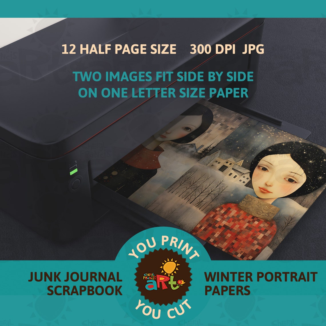 Winter Scene Portrait of a Unique Girl Collage Printable Junk Journal ...
