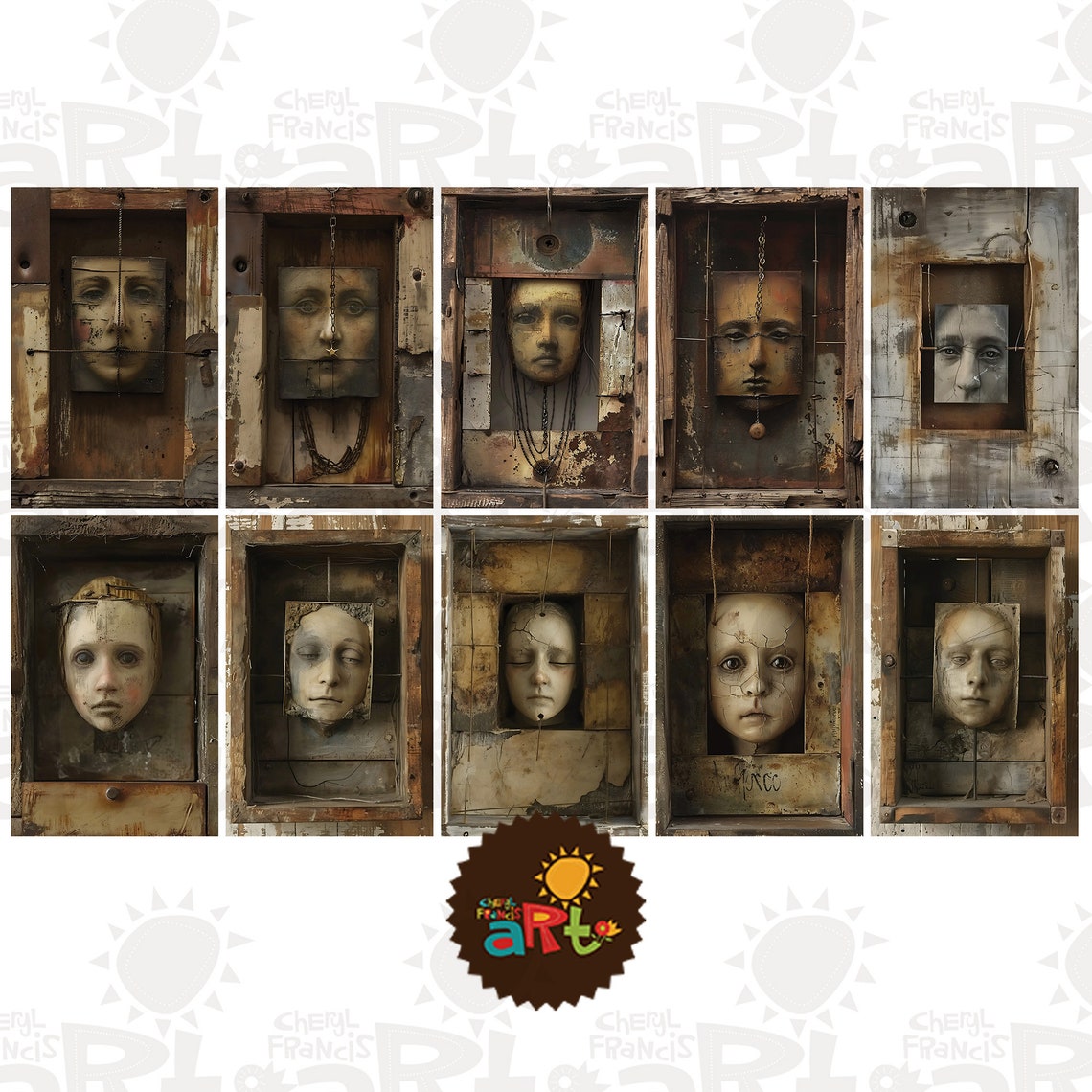 Face Assemblage in a Box Collage Printable Junk Journal Half Papers ...