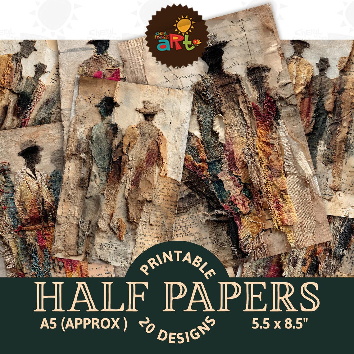 Textile Collage Figures: Junk Journal Printable Pages (digital Download ...