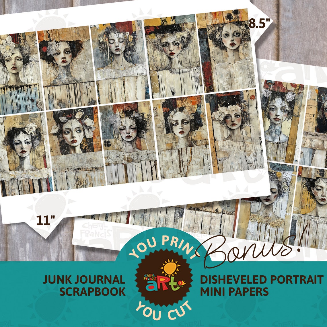 Disheveled Lady Portrait Paper Craft Printable Collage Junk Journal ...