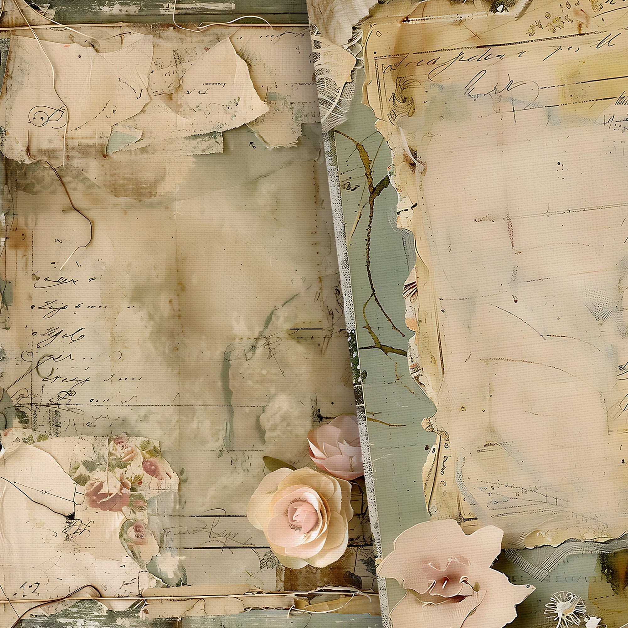 Scrap Paper Frame Junk Journal Half Page Printable Floral Collage ...