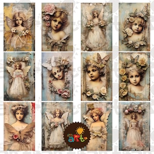 Stylish Angels Paper Collage Printable Junk Journal Half Papers ...