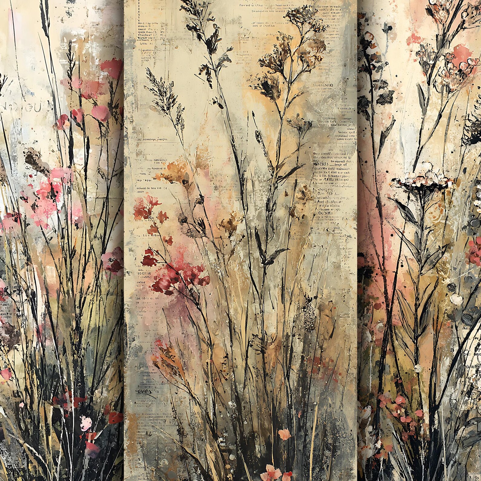 Wild Grasses With Pink Printable Tall Slim Junk Journal Paper for ...