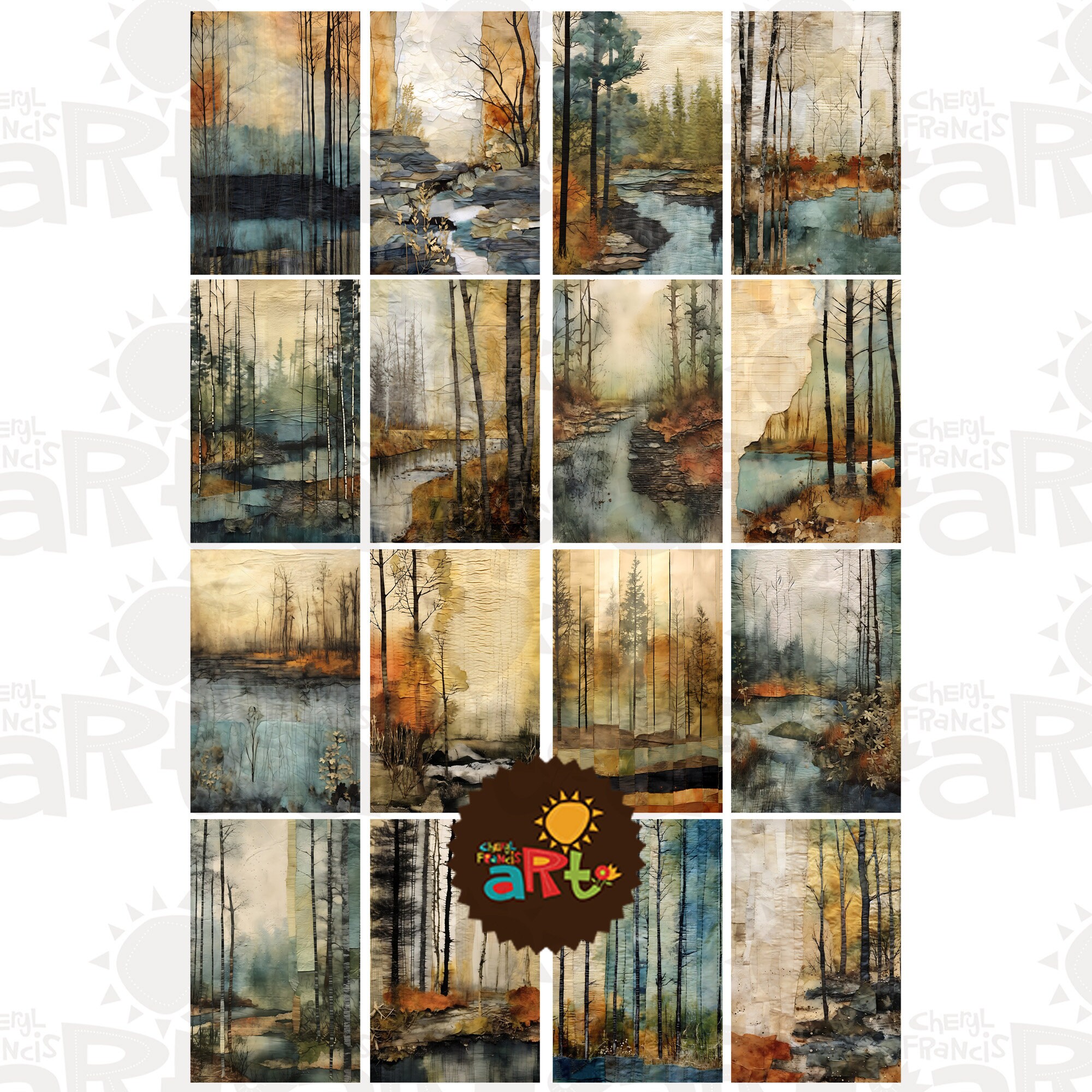 On the Banks of a River Collage Printable Junk Journal Half Papers for ...