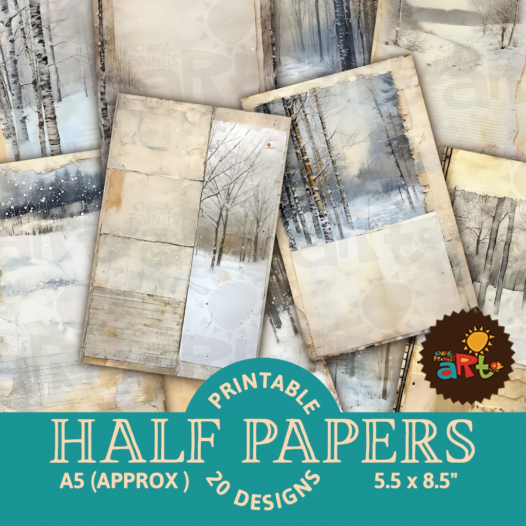 Winter Woods Scrap Collage Printable Junk Journal Half Papers ...