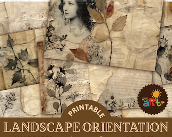 Rough Ephemera Textile Collage Printable Junk Journal Horizontal Half ...