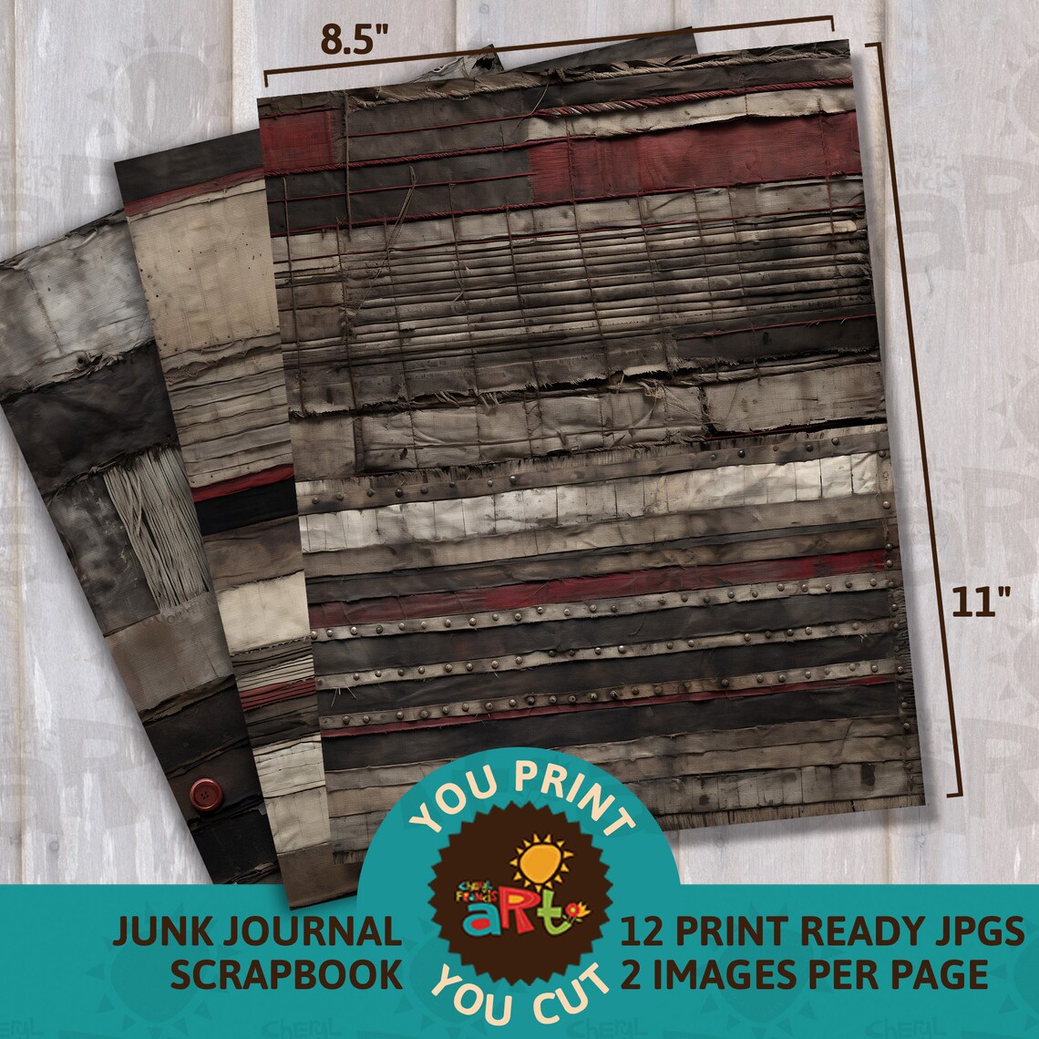 Rugged Textile Collage Printable Junk Journal Horizontal Half Paper ...