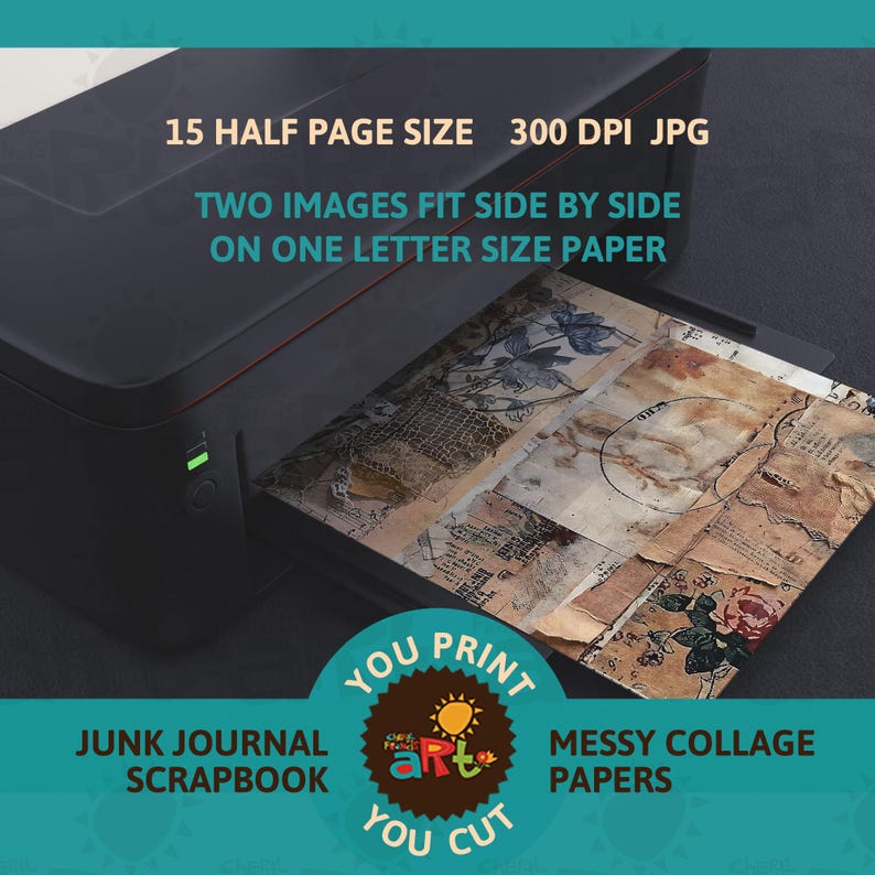 Messy Messy Textile Collage Printable Junk Journal Half Paper Rustic ...