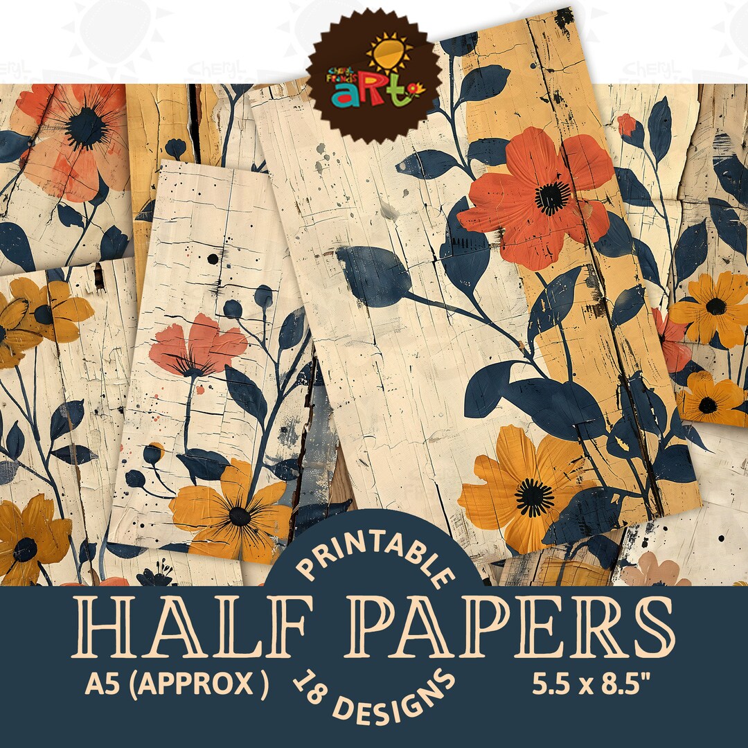 Rustic Painted Floral Wood Printable Junk Journal Half Paper Scrapbook ...