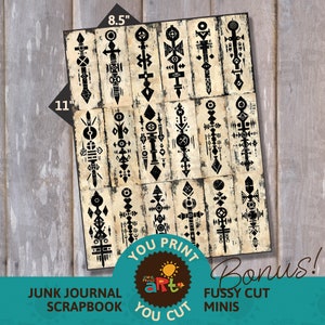 Ancient Tribal Runes Light Printable Tall Slim Junk Journal Papers for ...