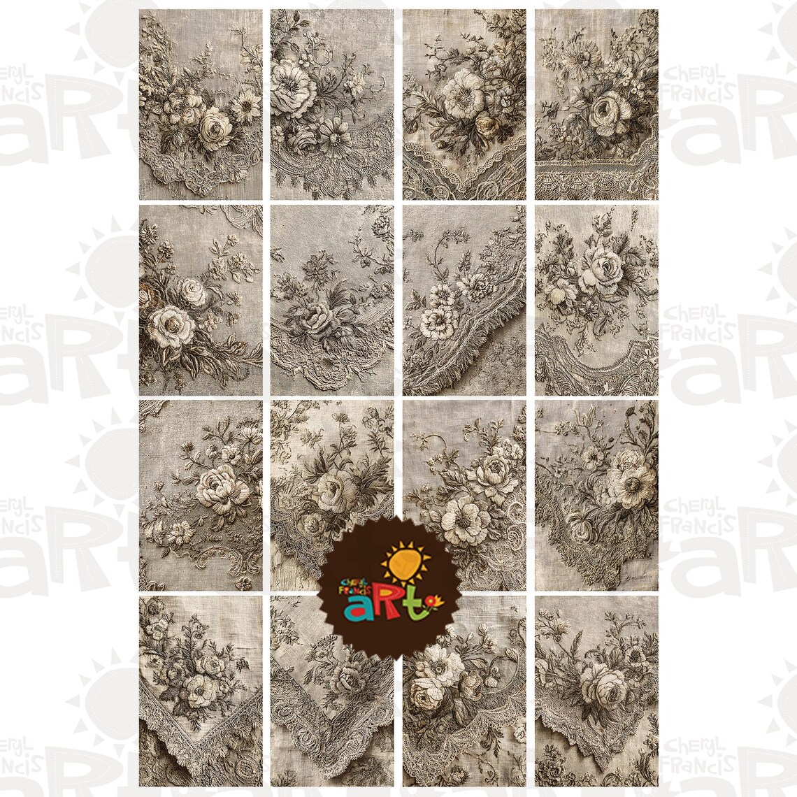 Antique Lace Edge Corner Floral Textile Collage Junk Journal Half Paper ...
