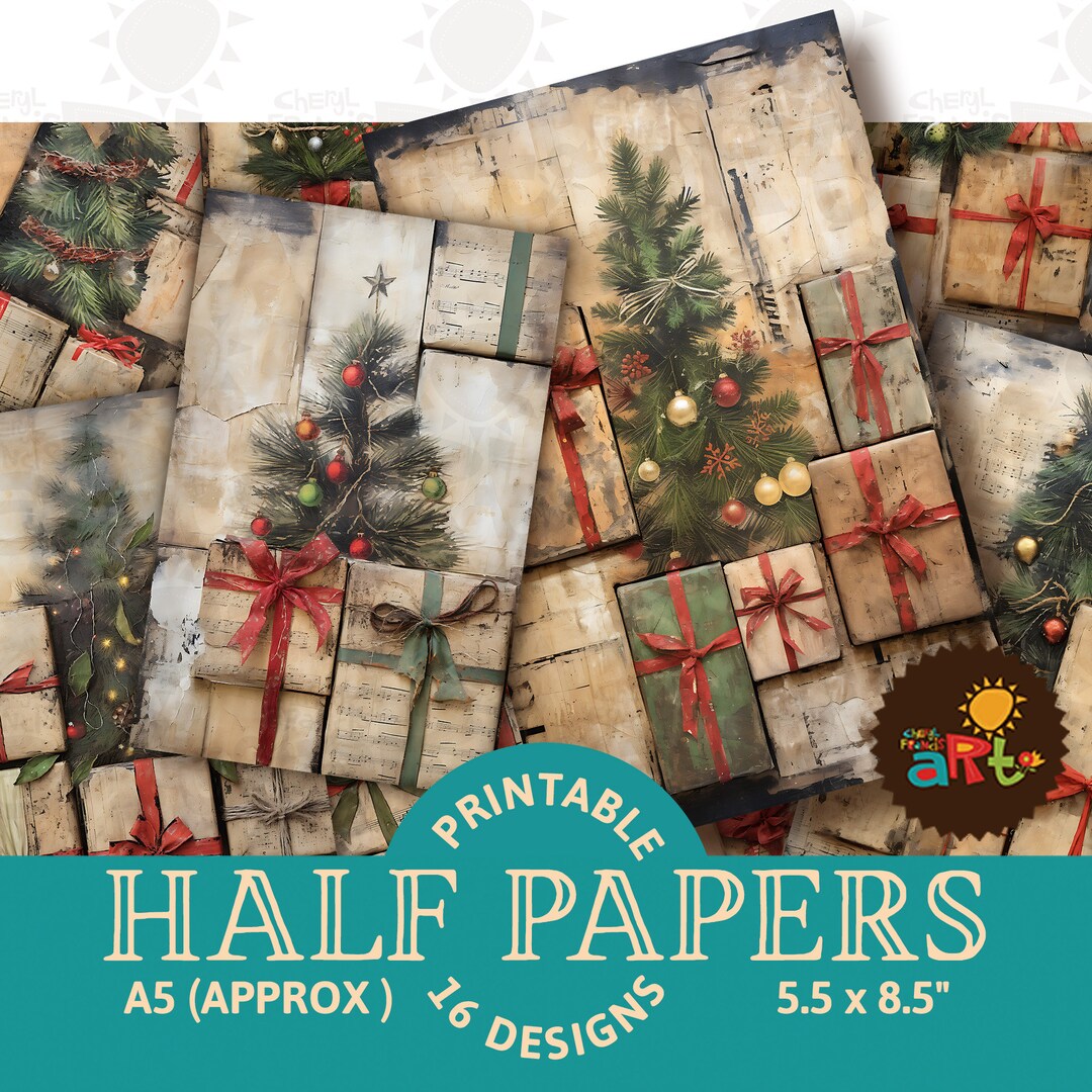 Christmas Presents, Gifts Paper Collage Printable Junk Journal Half ...