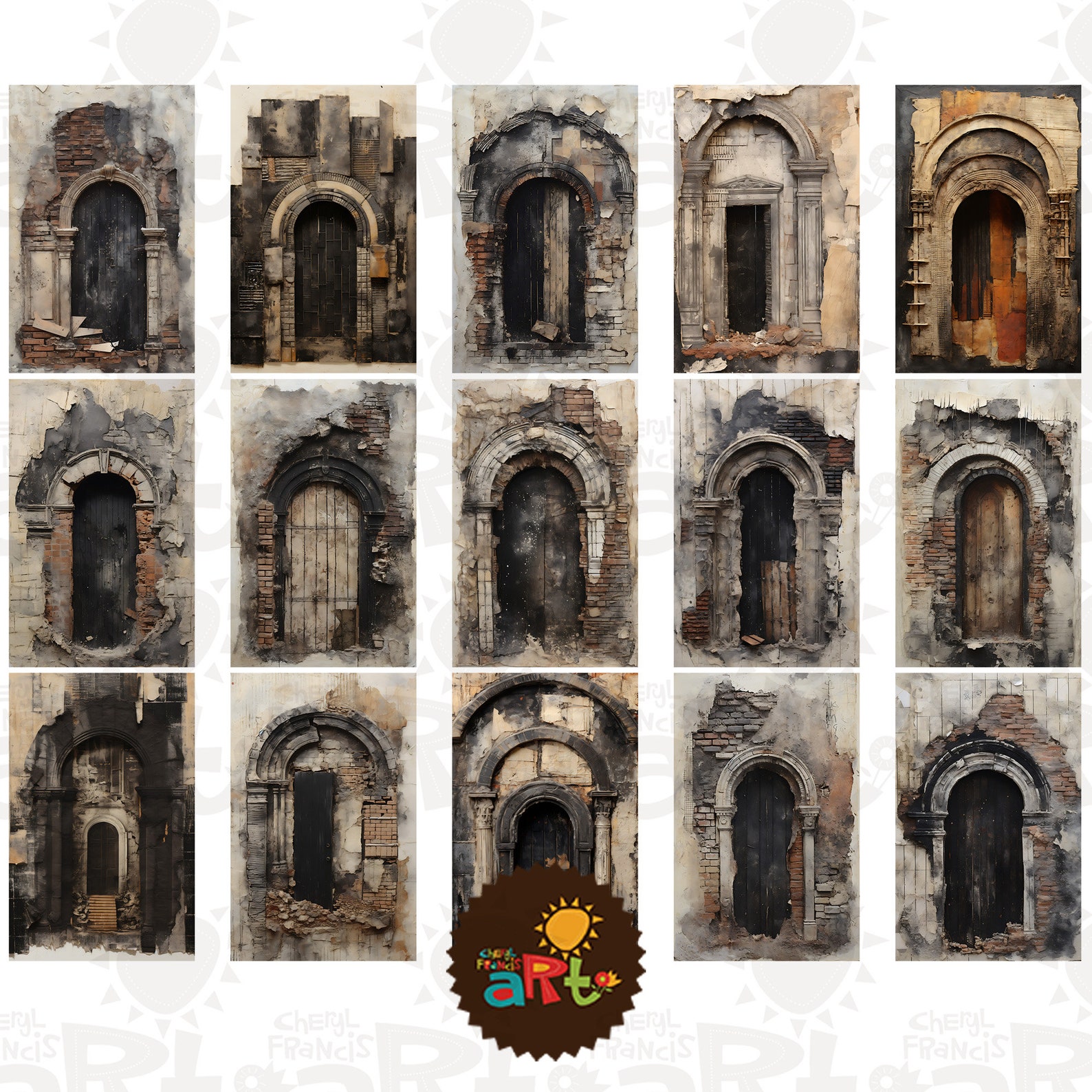 Arched Doorway Collage Printable Junk Journal Half Papers, Dark ...