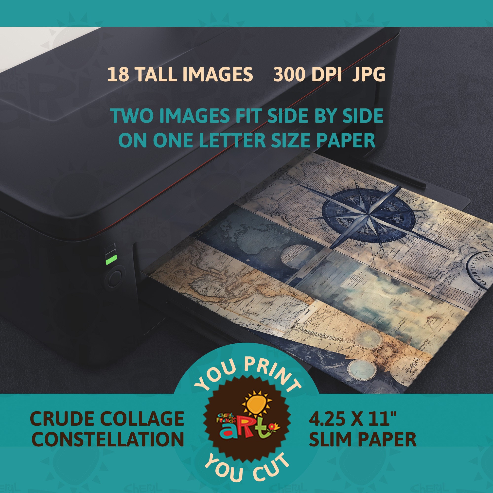 Constellation Collage Printable Tall Slim Junk Journal Papers for Book ...