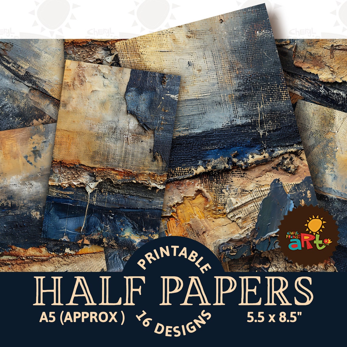 Mixed Media Painted Linen Collage Printable Junk Journal Half Papers ...