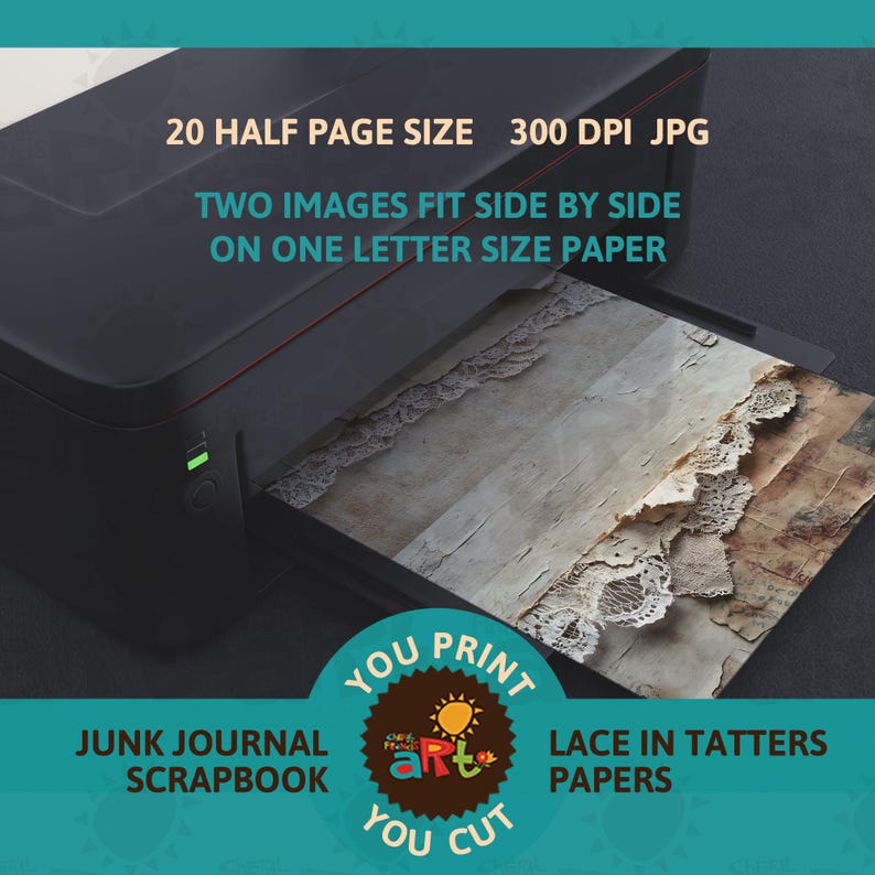 Neutral Tattered Lace and Torn Paper Junk Journal Half Page Printable ...