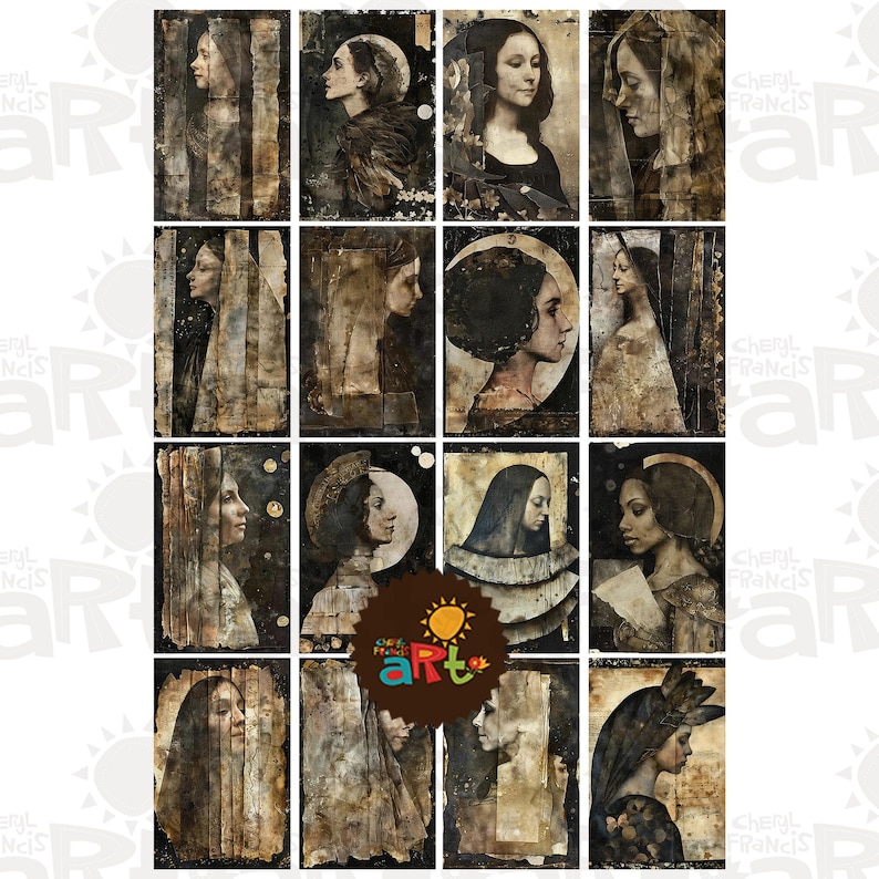 Dark Grime Profile Portrait Collage Junk Journal Half Paper Printable ...