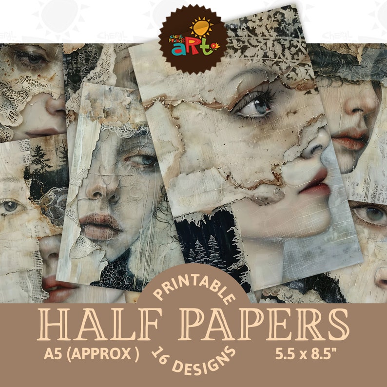 Bits and Pieces Portrait Girl Collage Printable Junk Journal Half Paper ...