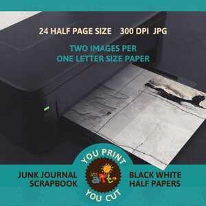 Layered Black and White Collage Printable Junk Journal Horizontal Half ...